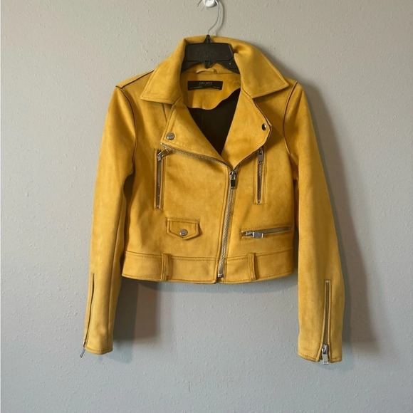 Zara | Jackets & Coats | Zara Yellow Biker Jacket | Poshmark